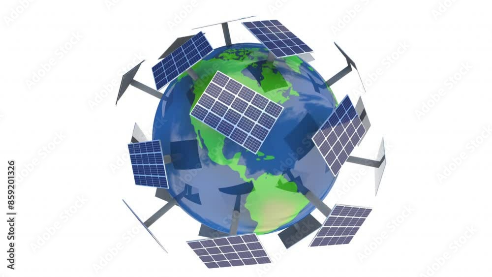 Solar Panels Sun Energy Renewable Power Around Planet Earth Environment ...