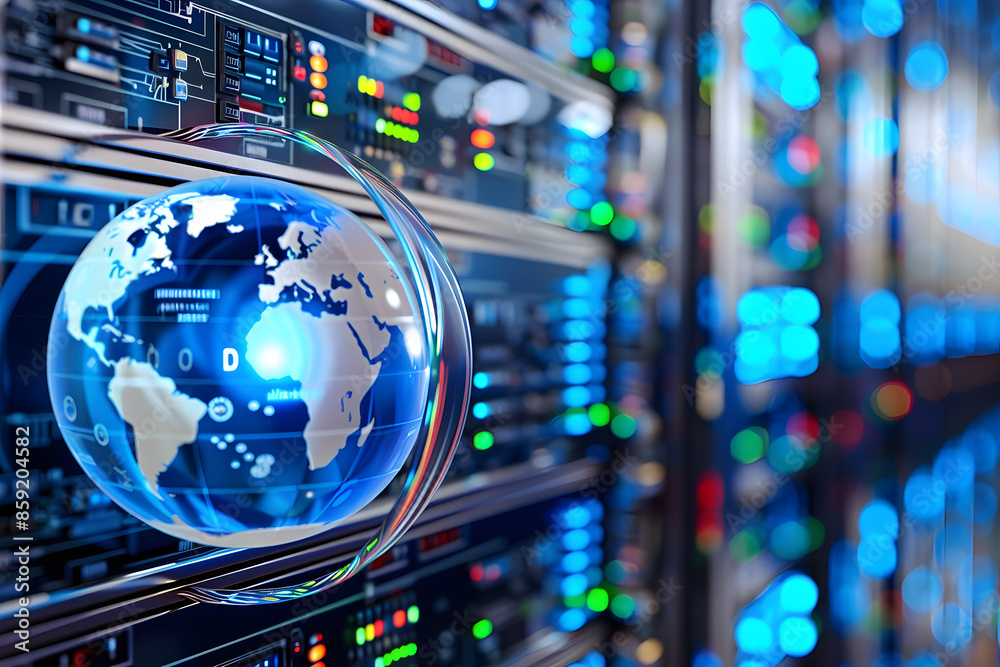 A visual representation of a global data network featuring a digital ...