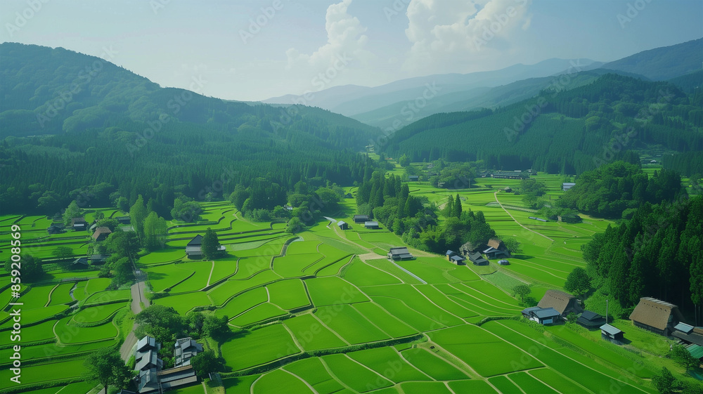 緑豊かな日本の伝統的な村の夏の風景 Stock Photo | Adobe Stock