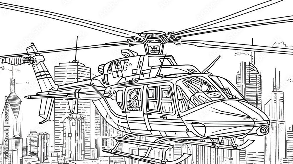 Helicopter in the city. Coloring Pages: Printable Transportation Line ...