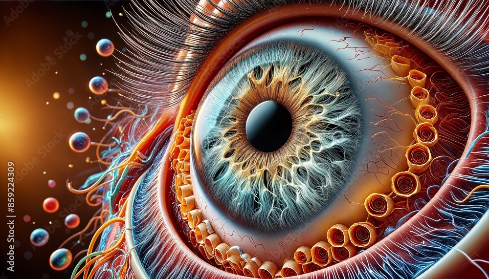Artistic eye with vibrant colors and intricate details of the iris ...