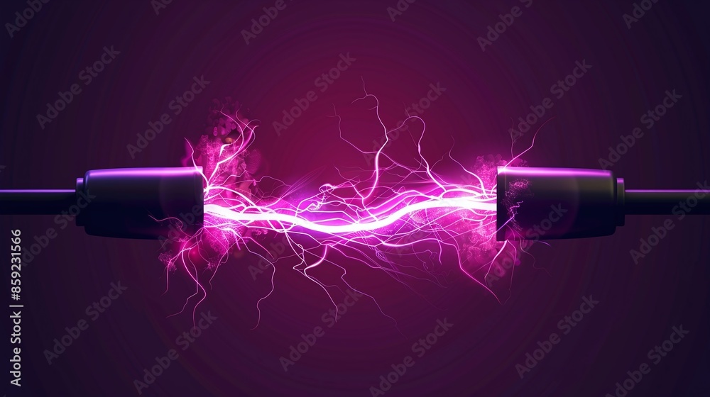 Electrical cable break with electric discharge. Power line damage ...