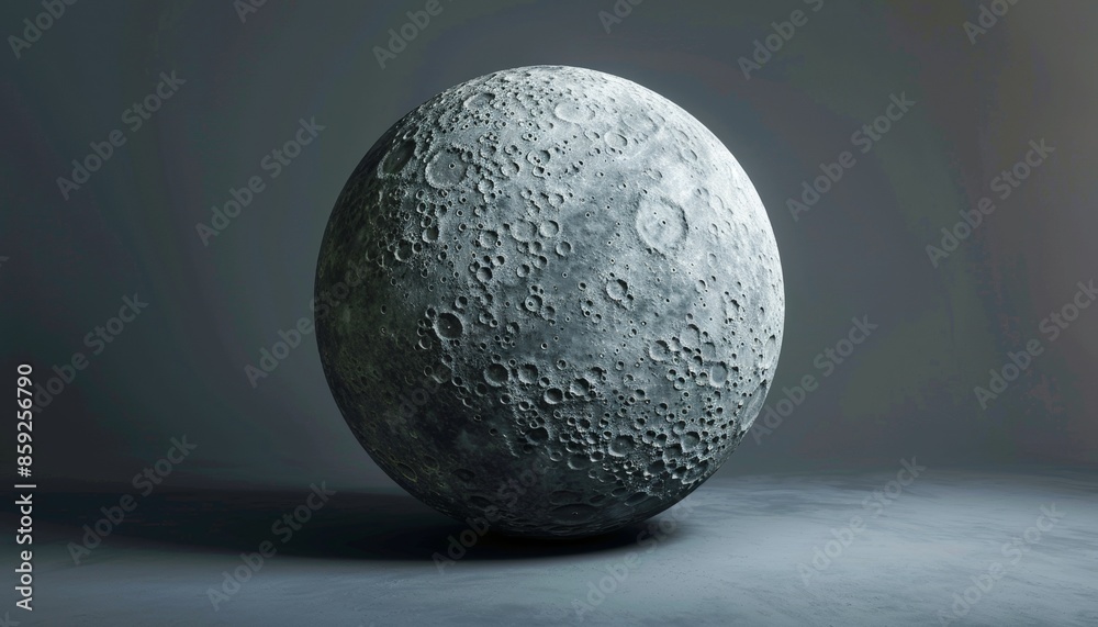 Realistic Model Of The Moon With Detailed Craters And Shadows Plain Background Stock