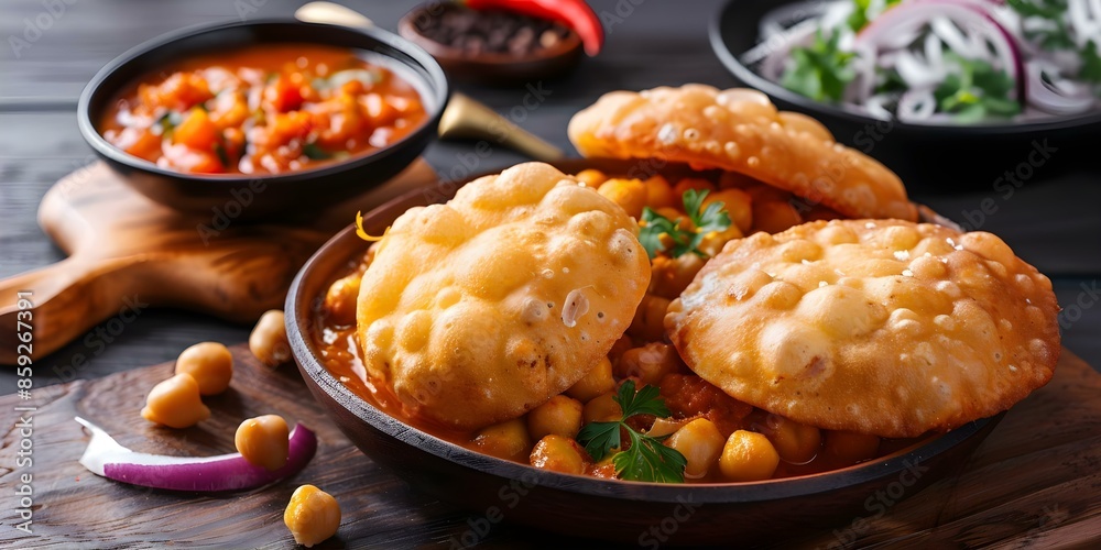 Delicious Chole Bhature fluffy fried bread with spicy chickpea curry ...