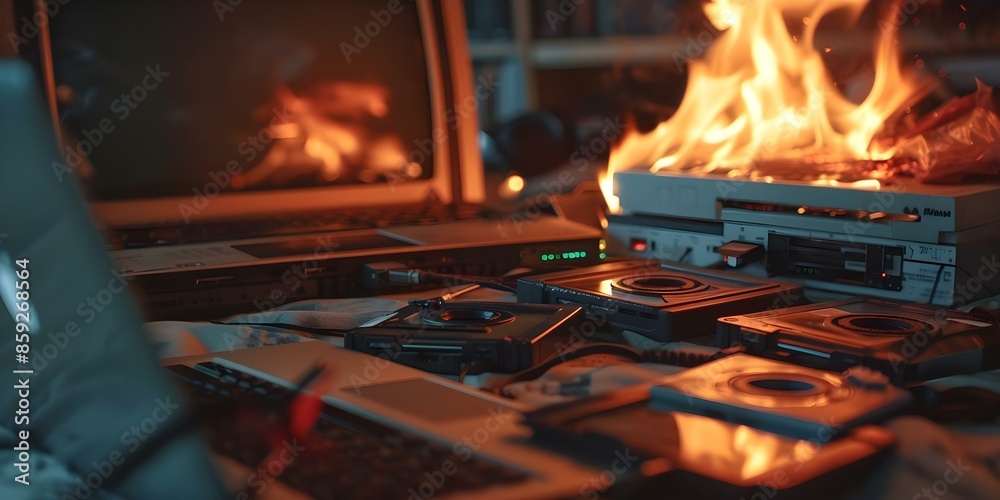 Technopagan ritual with burning laptops and VHS tapes in digital age ...