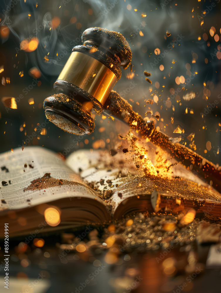 Destruction of Legal Order A Gavel Smashing a Book Signifying ...