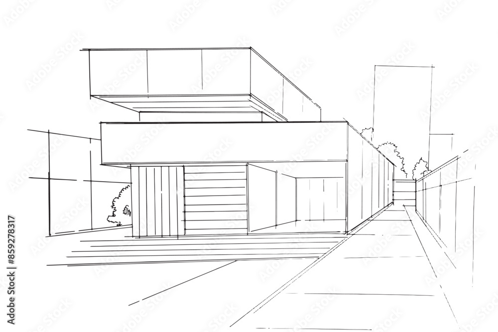 Architecture line drawing of the house. ,Drawing exterior architectural ...