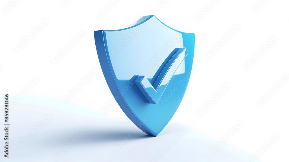 cartoon 3d Icon safety shield check mark perspective . Blue symbol ...