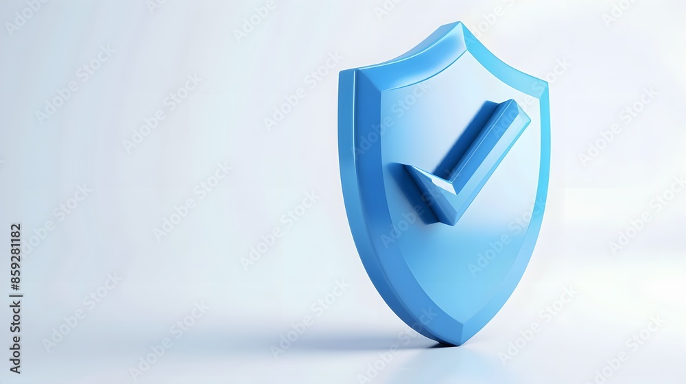 cartoon 3d Icon safety shield check mark perspective . Blue symbol ...