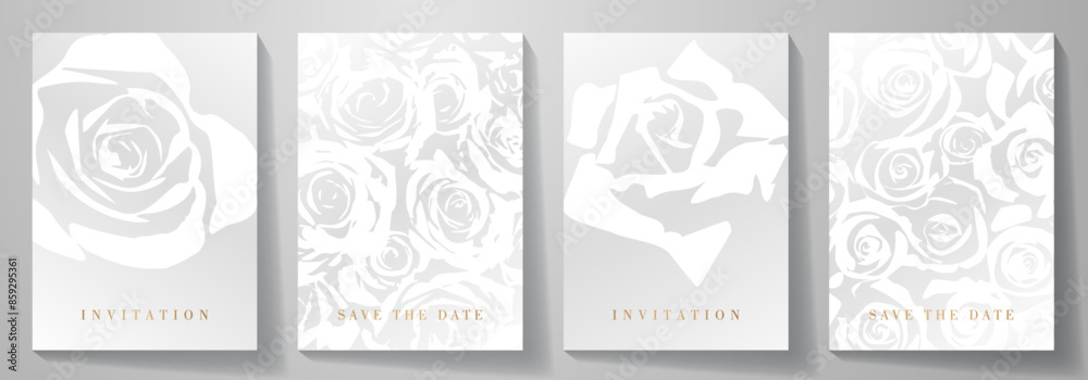 Floral beautiful cover design set with white roses for cover design ...