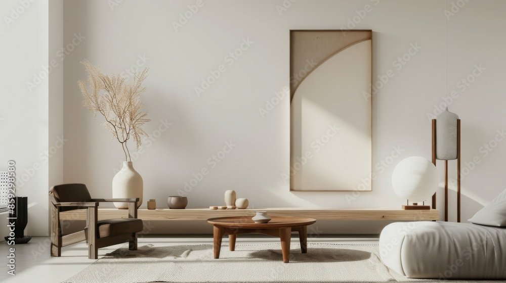 An elegant and modern living room design with a white canvas backdrop ...