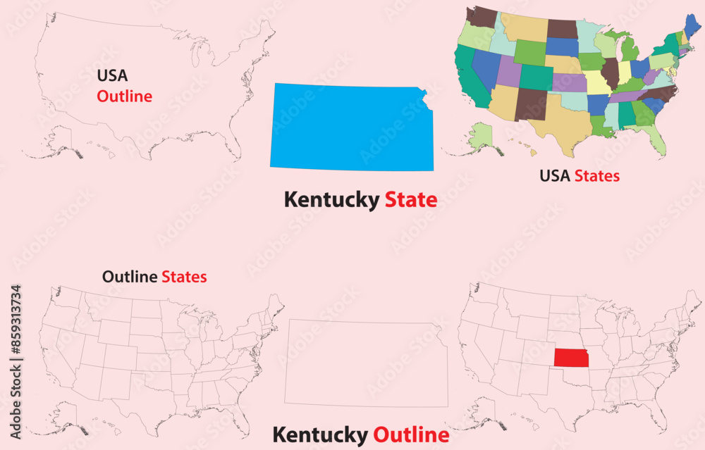 Kentucky map vector of usa, Kentucky line map, Kentucky with city map ...