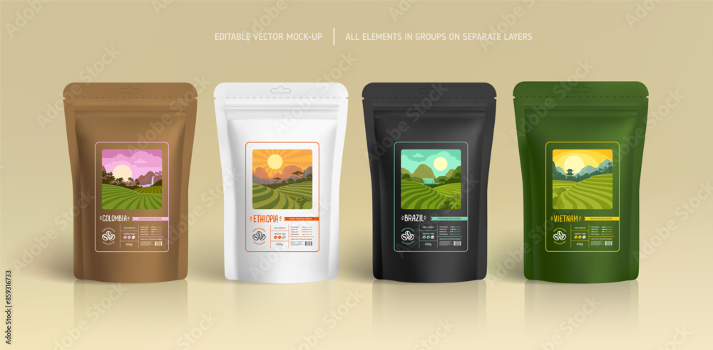 Coffee zip package stand-up pouch mock-up for brand identity ...