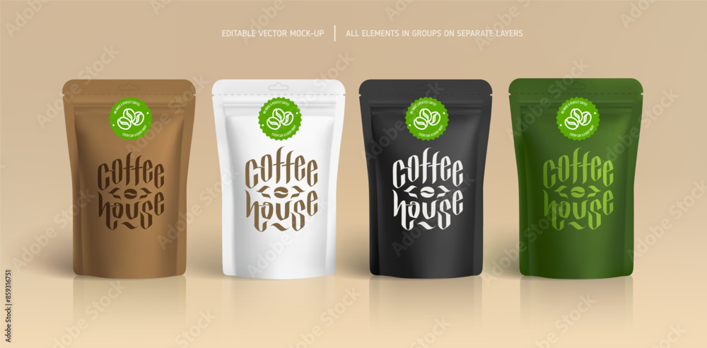 "Coffee House" zip package stand-up pouch mock-up for brand identity ...
