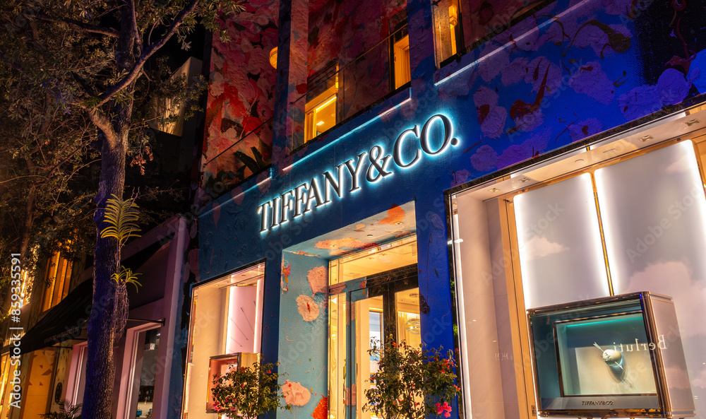 Tiffany & Co sign at night, Miami Design District Florida, USA - 6/18 ...