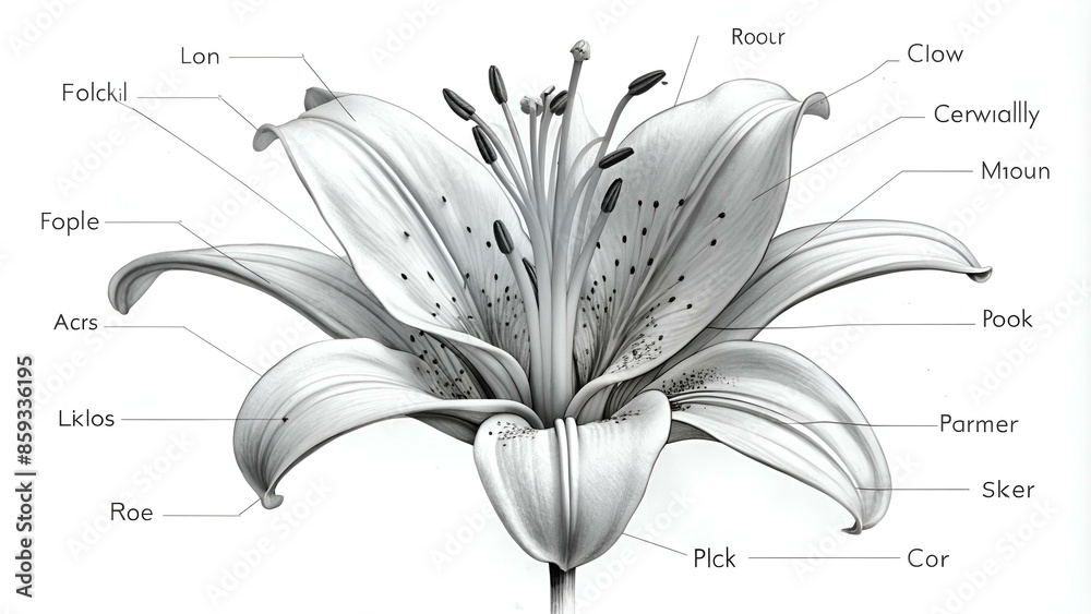 Parts of the flower worksheet in black and white. Lily flower anatomy ...