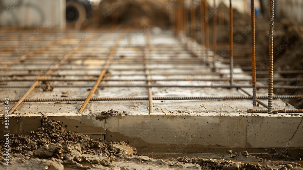 Early stage of construction concrete slab and rebar structures Rebar ...