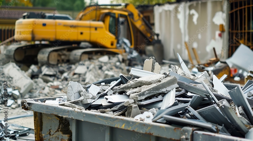 Shattered broken construction waste after building demolitionin a ...