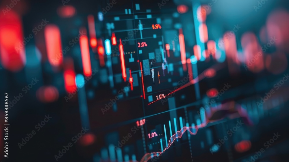 A detailed financial chart showing a rising trend in stock prices ...