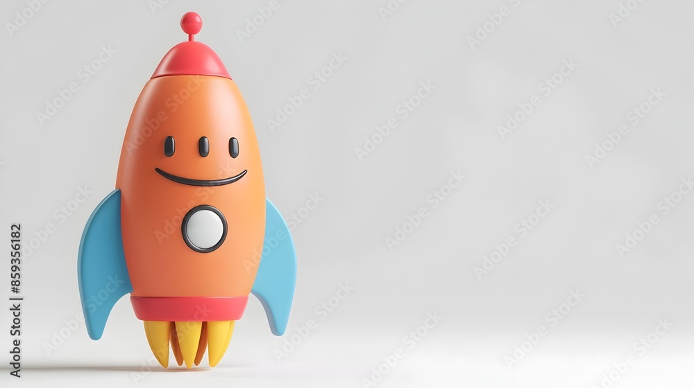 Cute Toy-Like Rocket with Smiling Face and Simple Shapes for Early ...