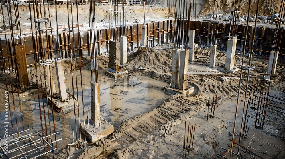 The foundation on reinforced concrete piles and the frame during the ...