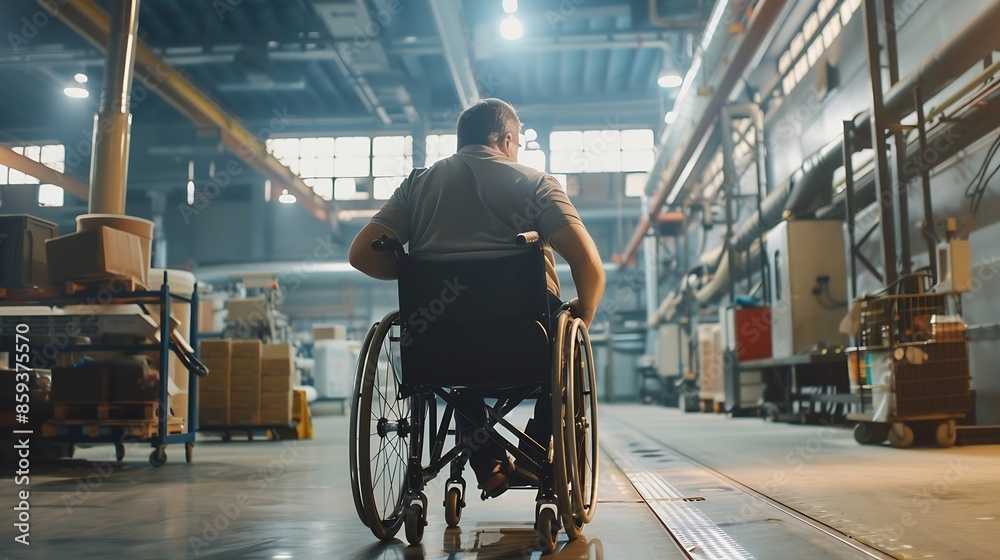 Portrait of man in wheelchair working in modern industrial factory in ...