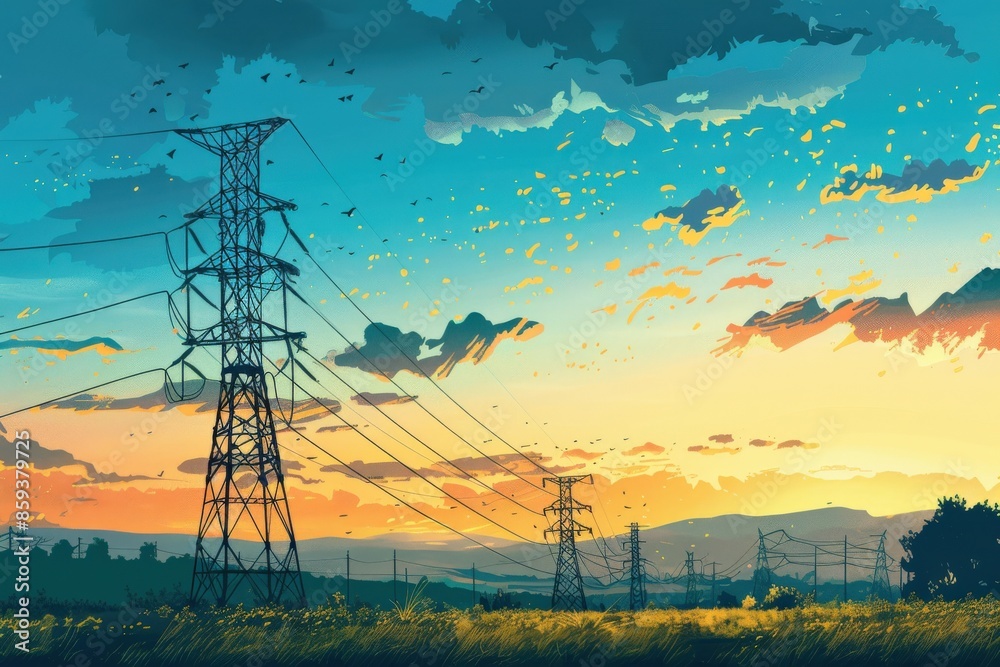 Clipart illustration of an electric grid incorporating renewable energy ... Clipart illustration of an electric grid incorporating renewable energy ...