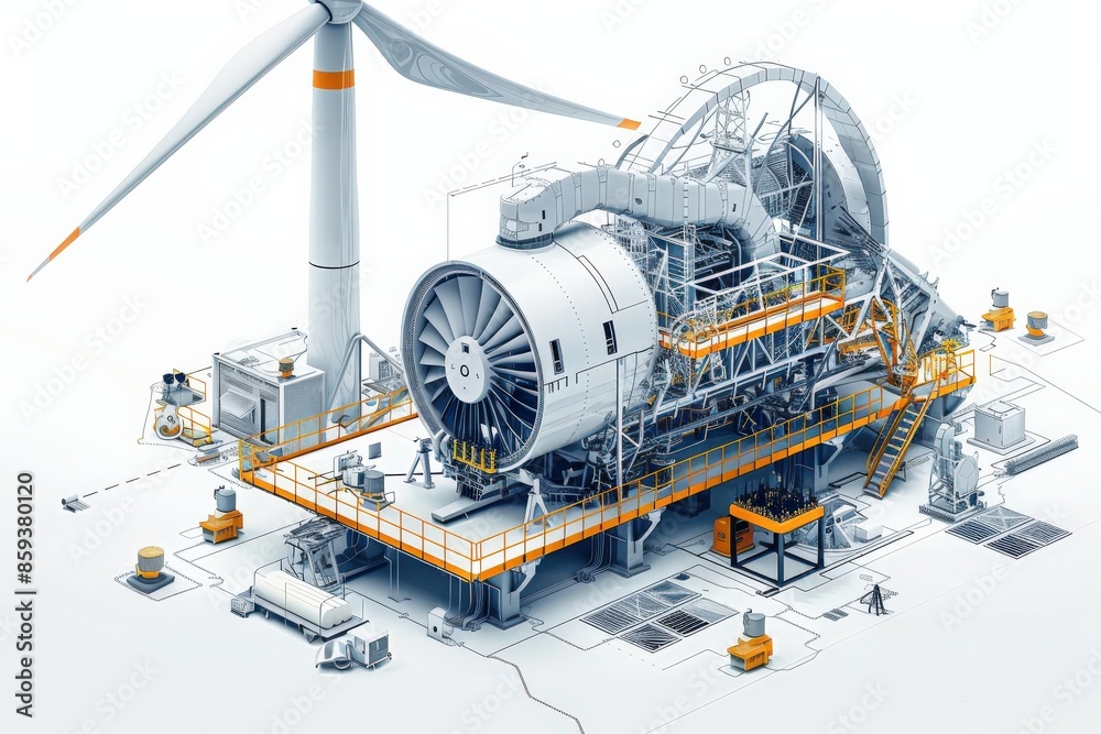 Clipart illustration of the fabrication process for wind turbine blades ...