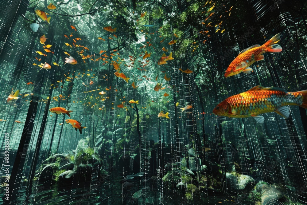 Illustration of a digital ecosystem created by AI, visualizing the ...