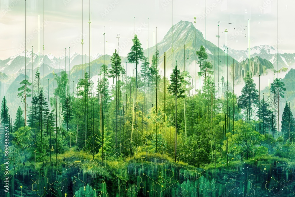 Realistic illustration of AI using machine learning to analyze habitats ...