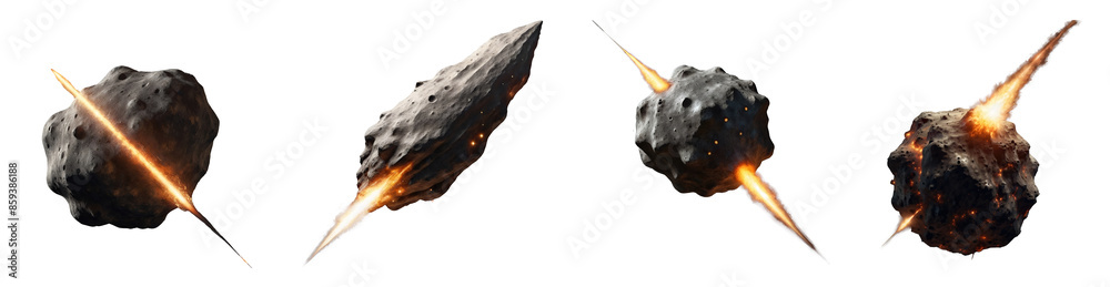 Set of various realistic large comet meteorites burns isolated on ...
