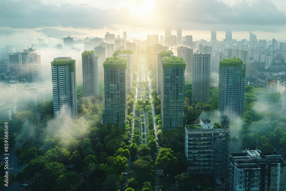 Realistic depiction of AI monitoring air quality and controlling ...