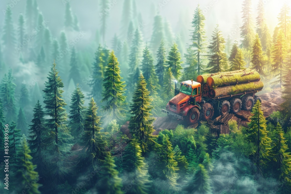 Realistic illustration of AI in forestry managing forest resources and ...