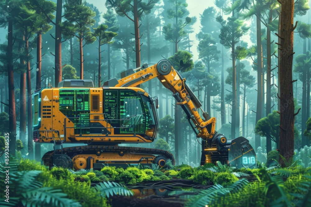Realistic illustration of AI in forestry managing forest resources and ...