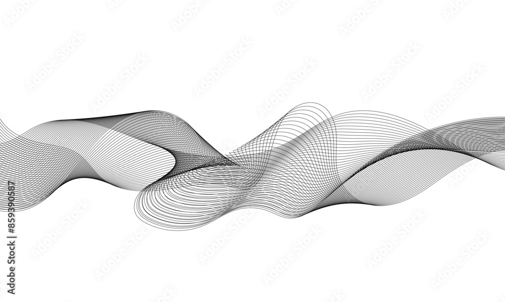 Abstract wavy lines on transparent background with grey smooth element ...