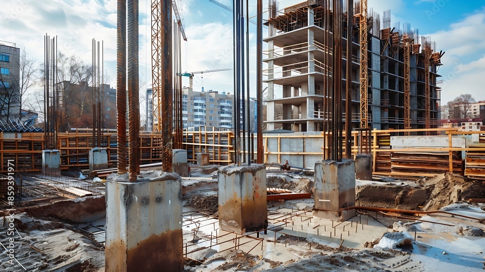 The foundation on reinforced concrete piles and the frame during the ...