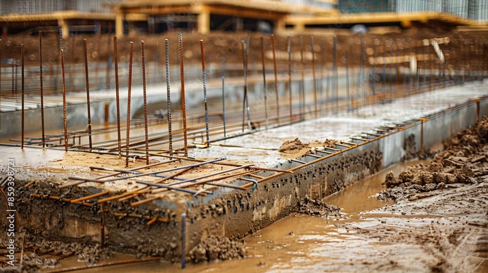 Early stage of construction concrete slab and rebar structures Rebar ...