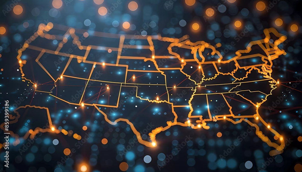 Encrypting America: Safeguarding Digital Borders, USA map with ...