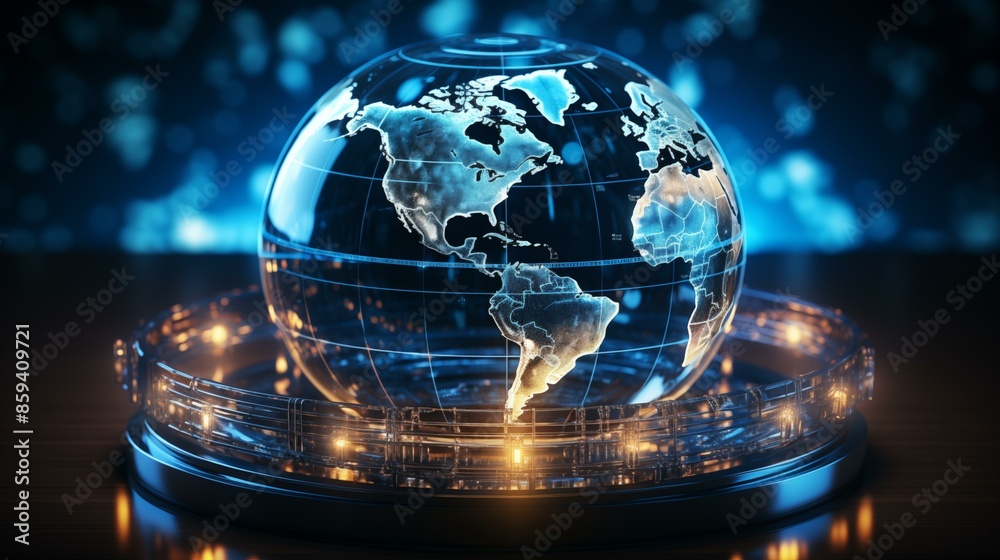 Neon digital projection of a globe with a map of the earth, isolated on ...