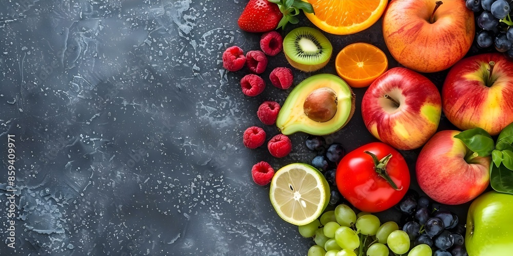 Nutritious fresh fruits and vegetables provide vitamins minerals and ...