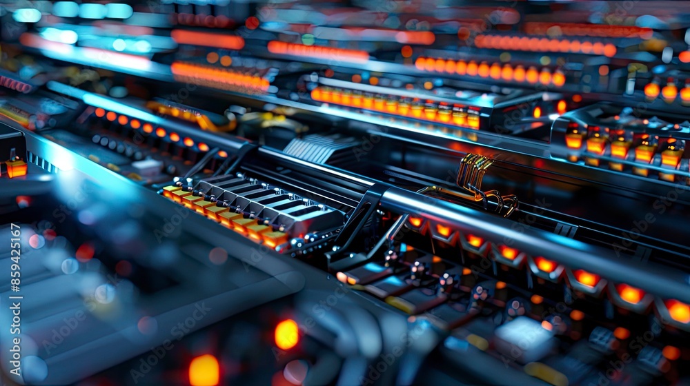 High-resolution image of an electric vehicle battery array with focus ...