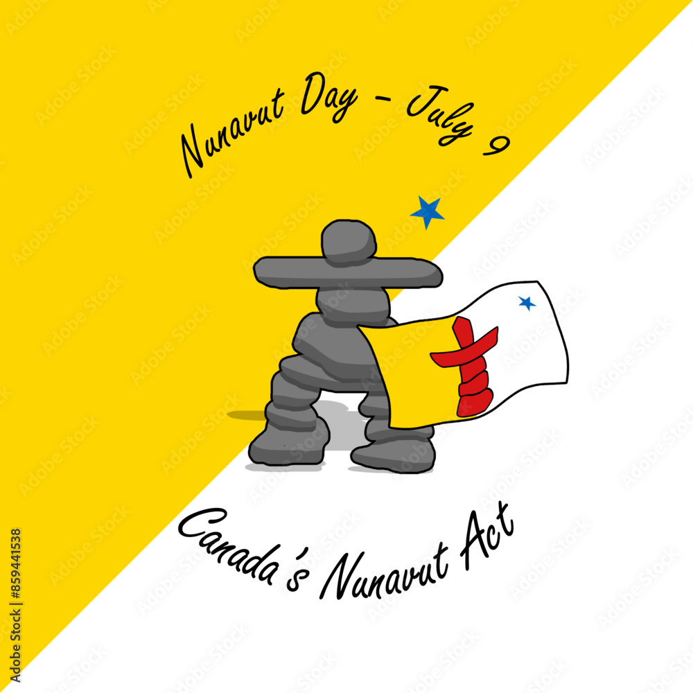 Nunavut Day event banner. Waving Nunavut flag stacked rock pile symbol ...