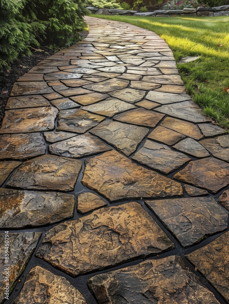 right angle paving stones arranged in precise patterns to create ...