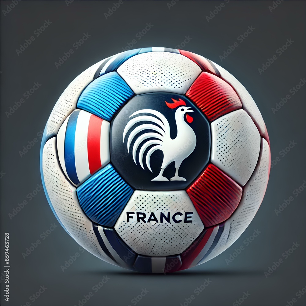 This image shows a soccer ball designed with the theme of the France ...