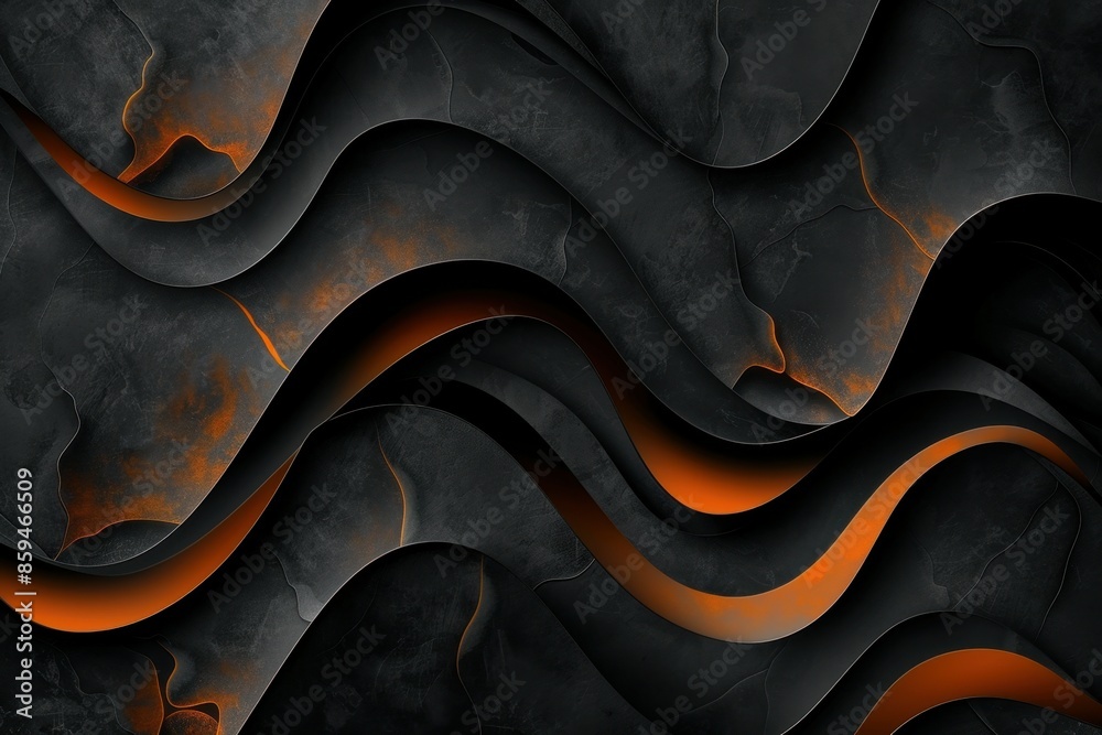 Black abstract waves with glowing orange accents creating a dynamic and ...