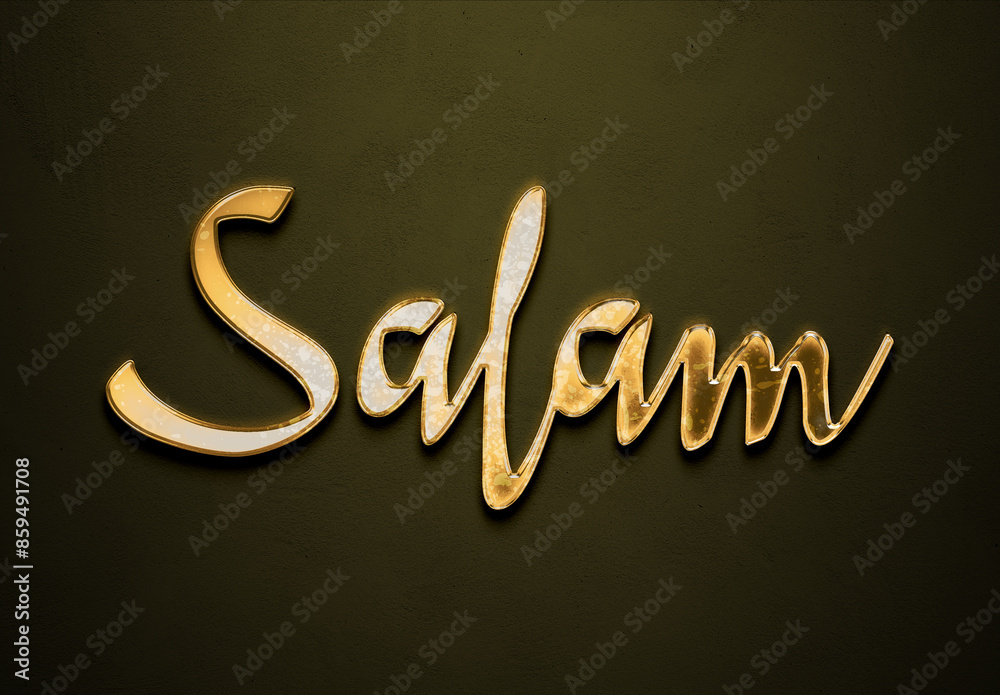 Old gold text effect of Arabic name salam with 3D glossy style Mockup ...