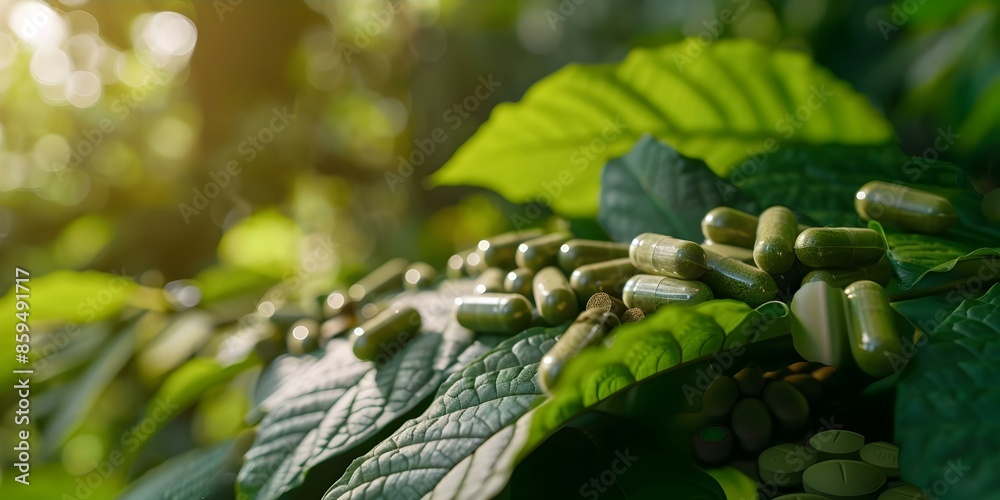 Mitragyna Speciosa Kratom Products with Blurry Background. Concept ...