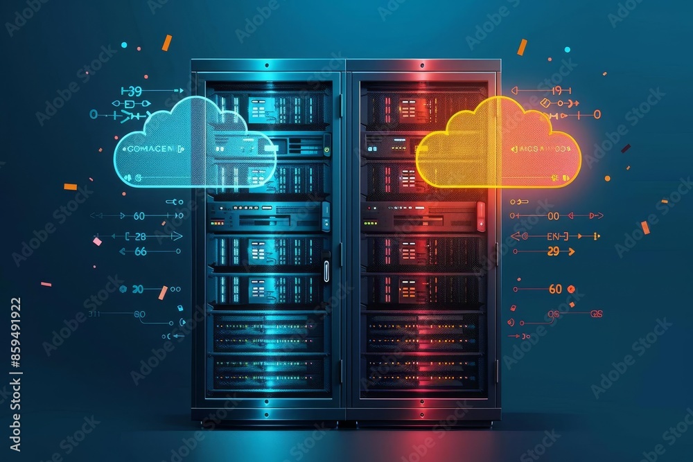 cloud performance, computational research, flat design, top view, highperformance computing ...
