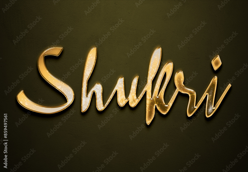 Old gold text effect of Arabic name Shukri with 3D glossy style Mockup ...