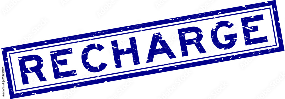 Grunge blue recharge word square rubber seal stamp on white background ...